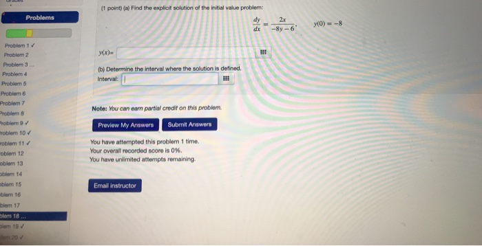 Solved (1 point) (a) Find the explicit solution of the | Chegg.com