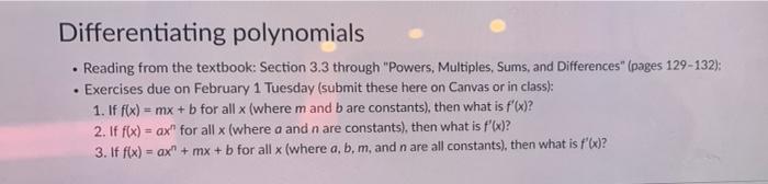 Solved Differentiating polynomials • Reading from the | Chegg.com