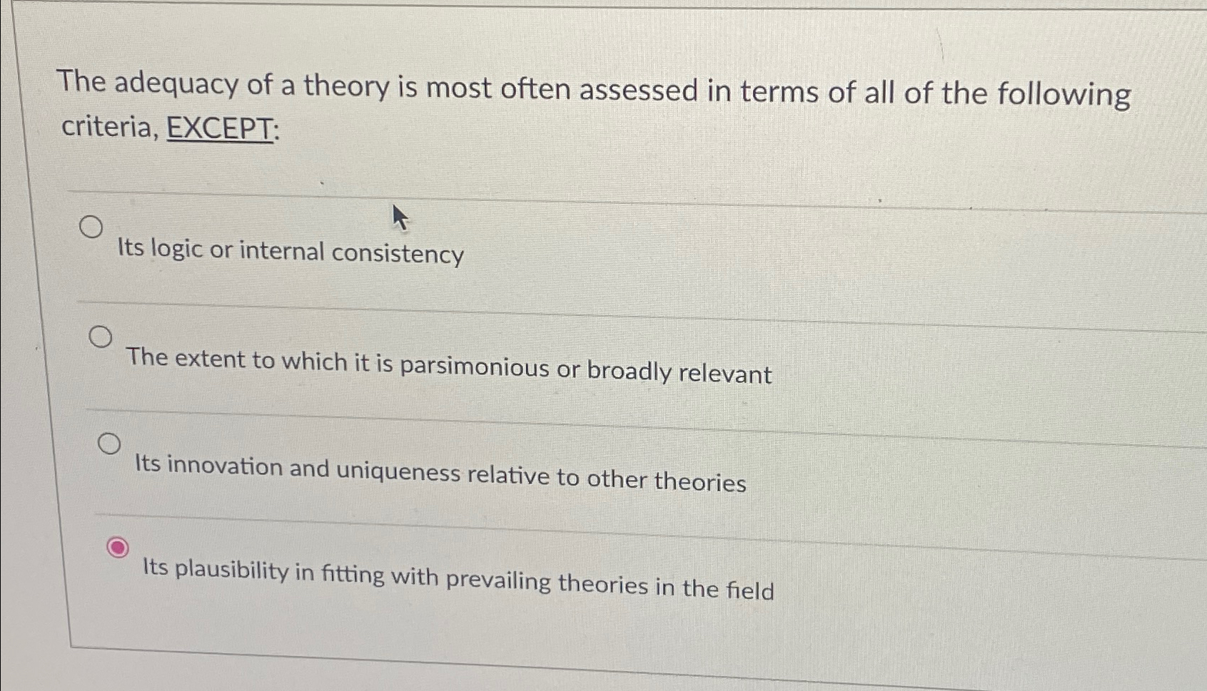 Solved The adequacy of a theory is most often assessed in | Chegg.com