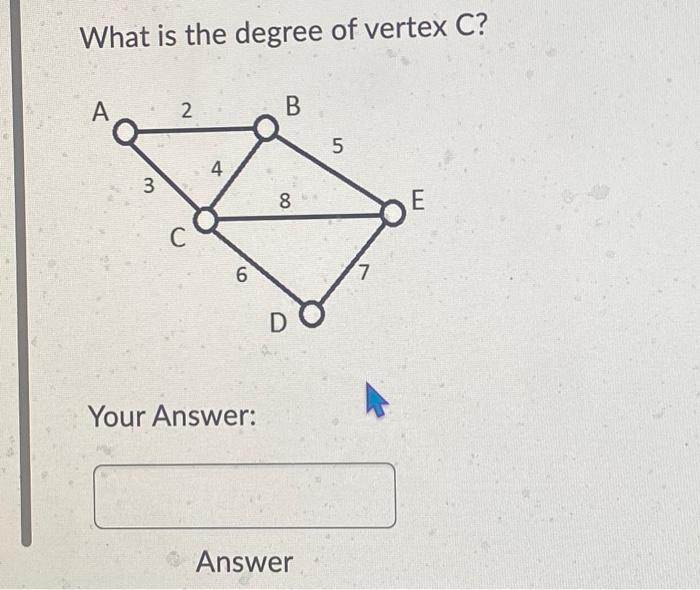Solved What is the degree of vertex C ? Your Answer: Answer | Chegg.com