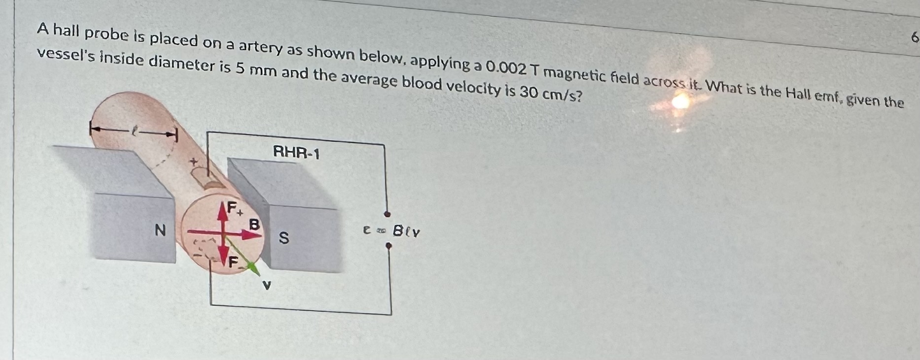 Solved A hall probe is placed on a artery as shown below, | Chegg.com