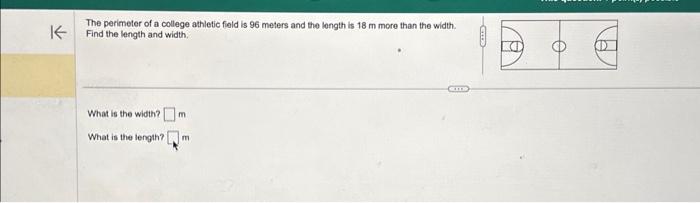 Solved The perimeter of a college athletic field is 96 | Chegg.com