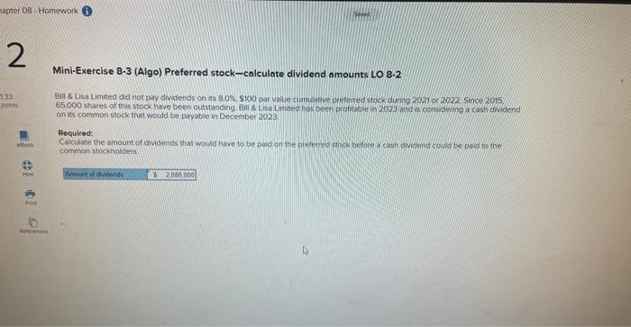 Solved Mini Exercise 8 3 Algo Preferred Stock Calculate Chegg