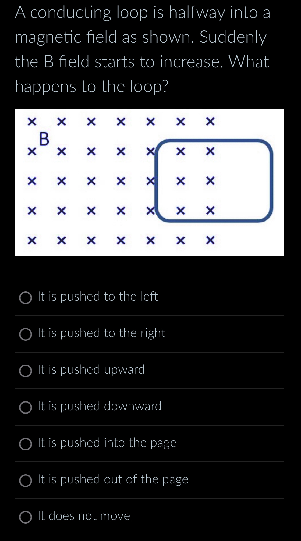 Solved A conducting loop is halfway into a magnetic field as | Chegg.com
