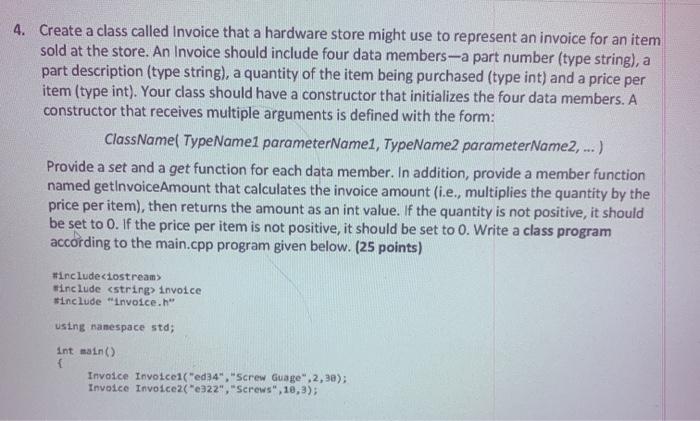Solved 4. Create a class called Invoice that a hardware | Chegg.com