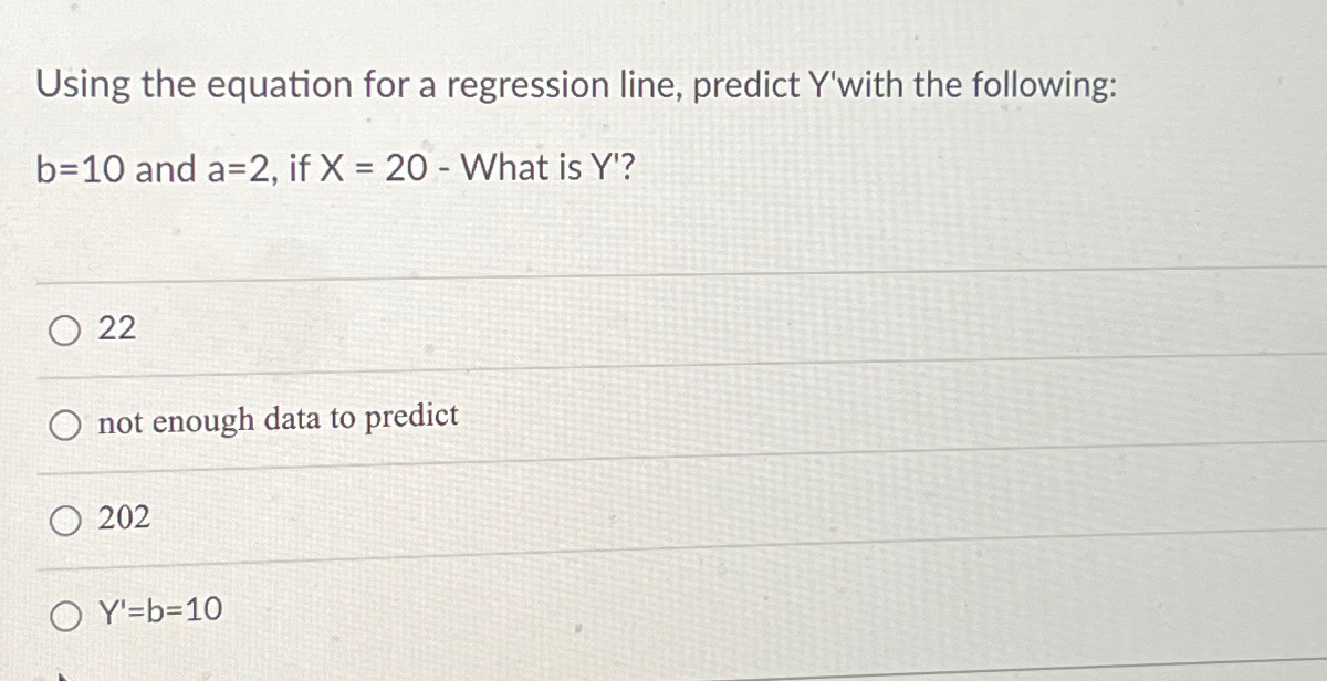 Solved Using the equation for a regression line, predict Y' | Chegg.com