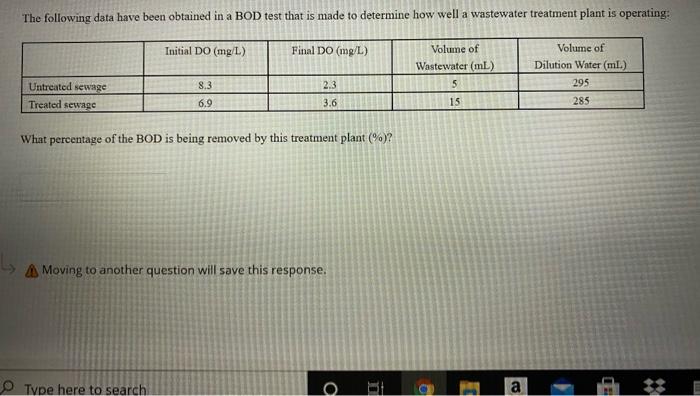 Solved The following data have been obtained in a BOD test | Chegg.com