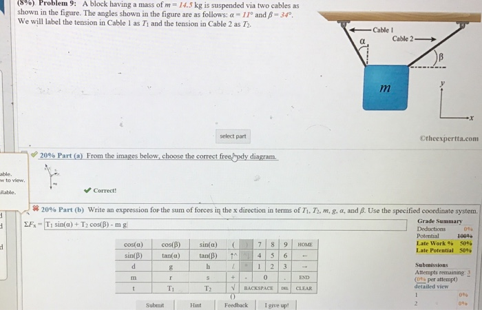 Solved (8%) Problem 9: A block having a mass of m= 14.5 kg | Chegg.com