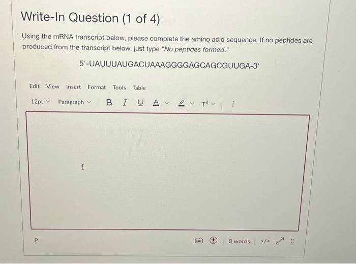 Solved Using the mRNA transcript below, please complete the | Chegg.com