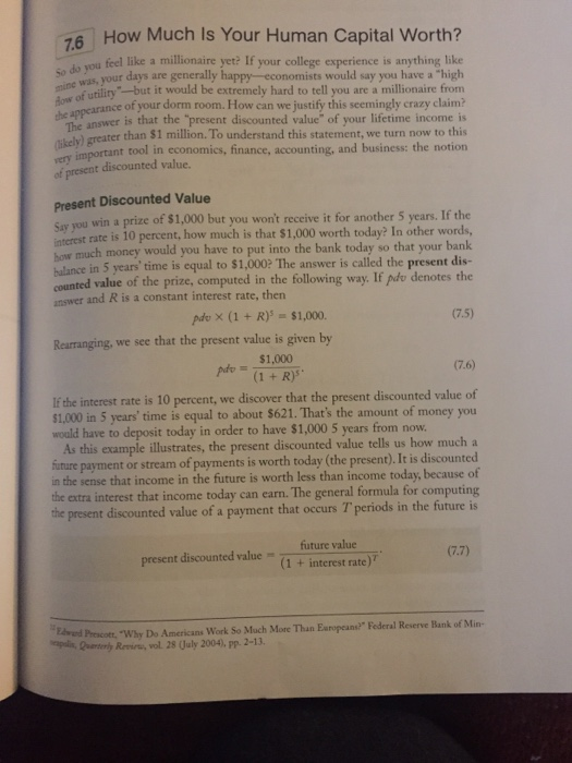 Solved The value of your human capital: Review the | Chegg.com