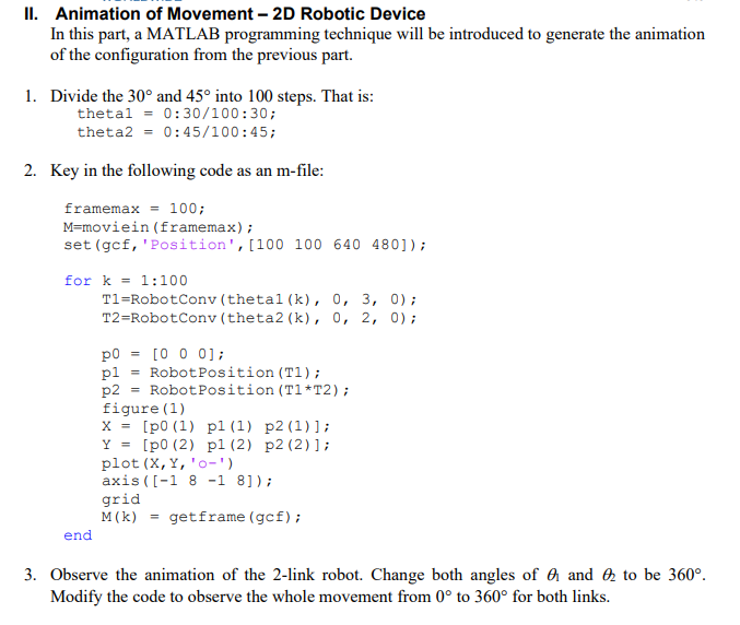 II. ﻿Animation of Movement - 2D Robotic DeviceIn this | Chegg.com