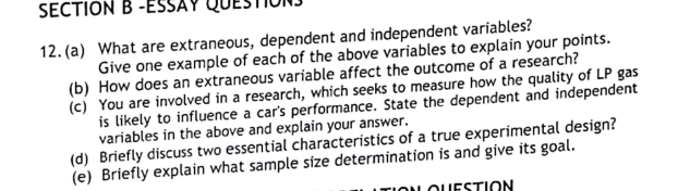 Solved SECTION B -ESSAY QUESTIUIN(a) ﻿What are extraneous, | Chegg.com