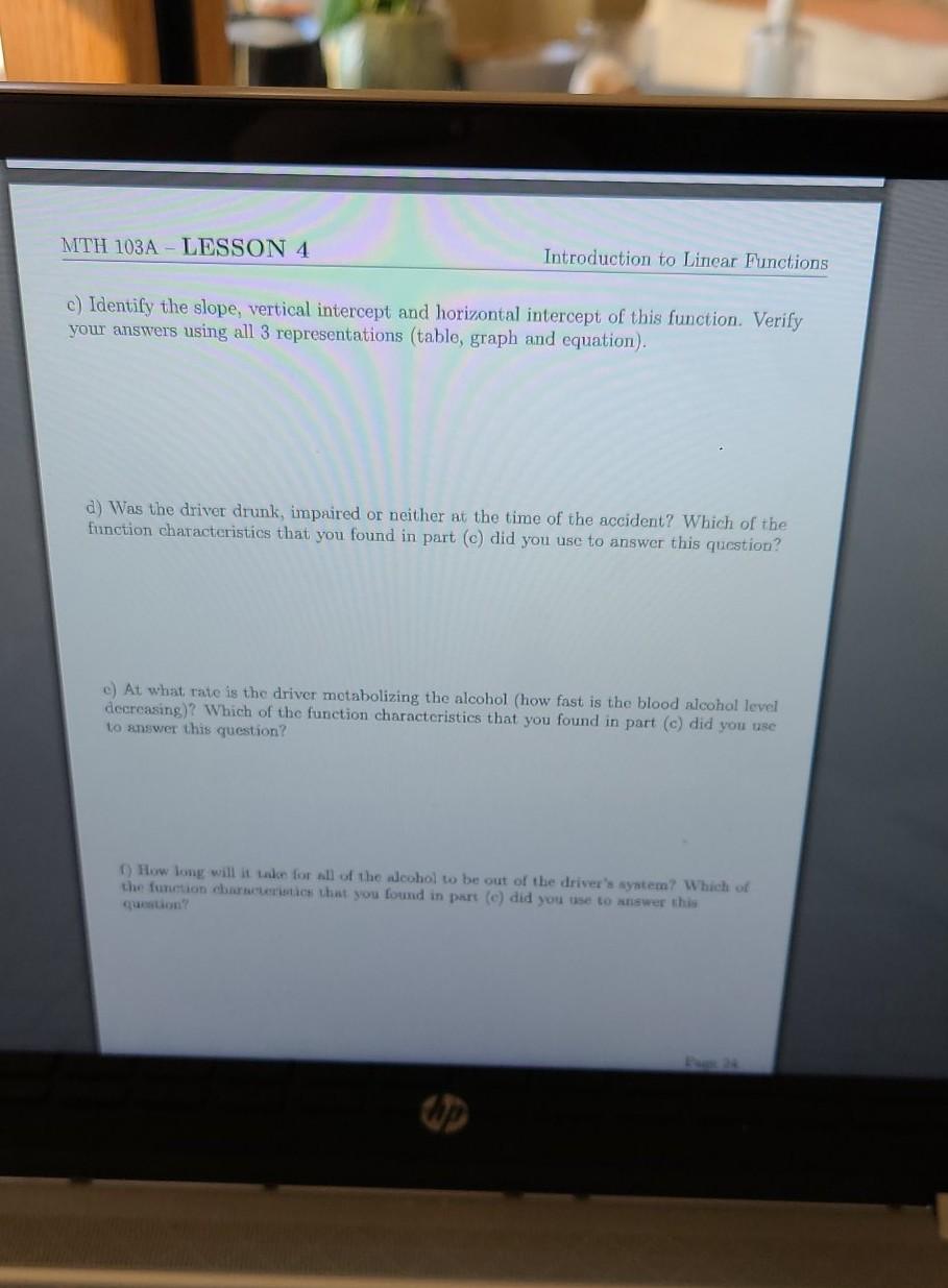Solved MTH 103A - LESSON 4 Introduction to Linear Functions | Chegg.com