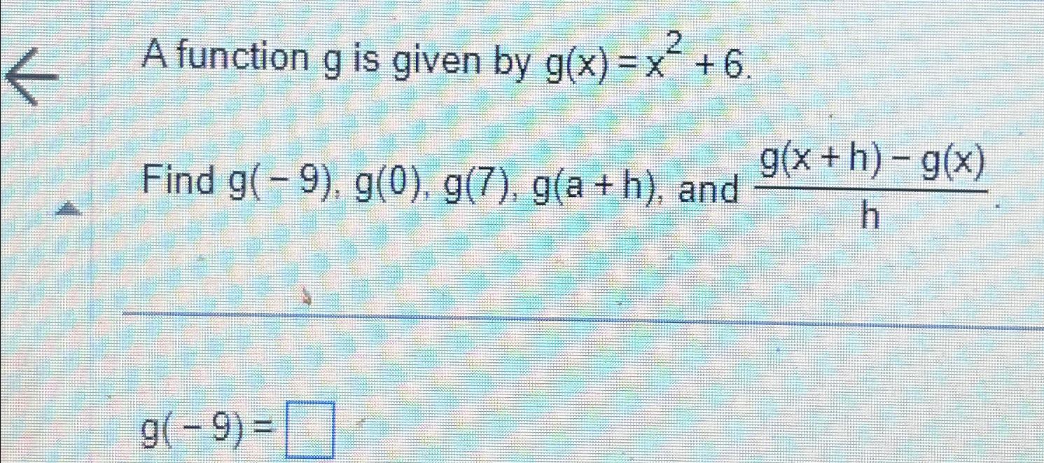 Solved A function g ﻿is given by g(x)=x2+6.Find | Chegg.com