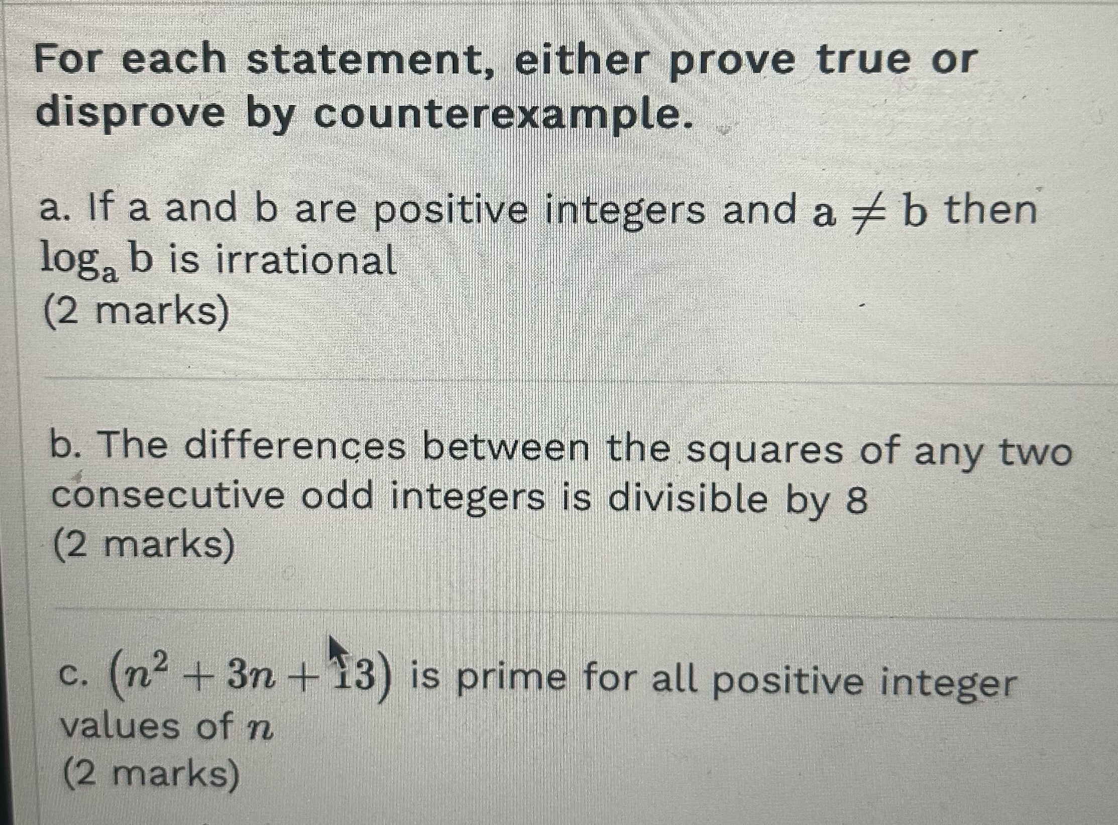 For each statement, either prove true ordisprove by | Chegg.com