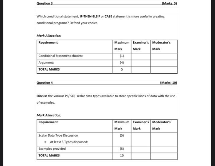Solved Question 3 (Marks: 5) Which conditional statement, | Chegg.com