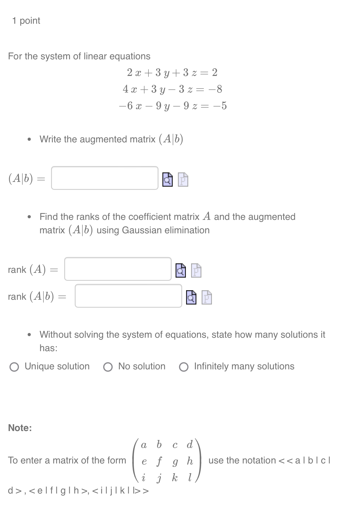 Solved 1 ﻿pointFor the system of linear | Chegg.com