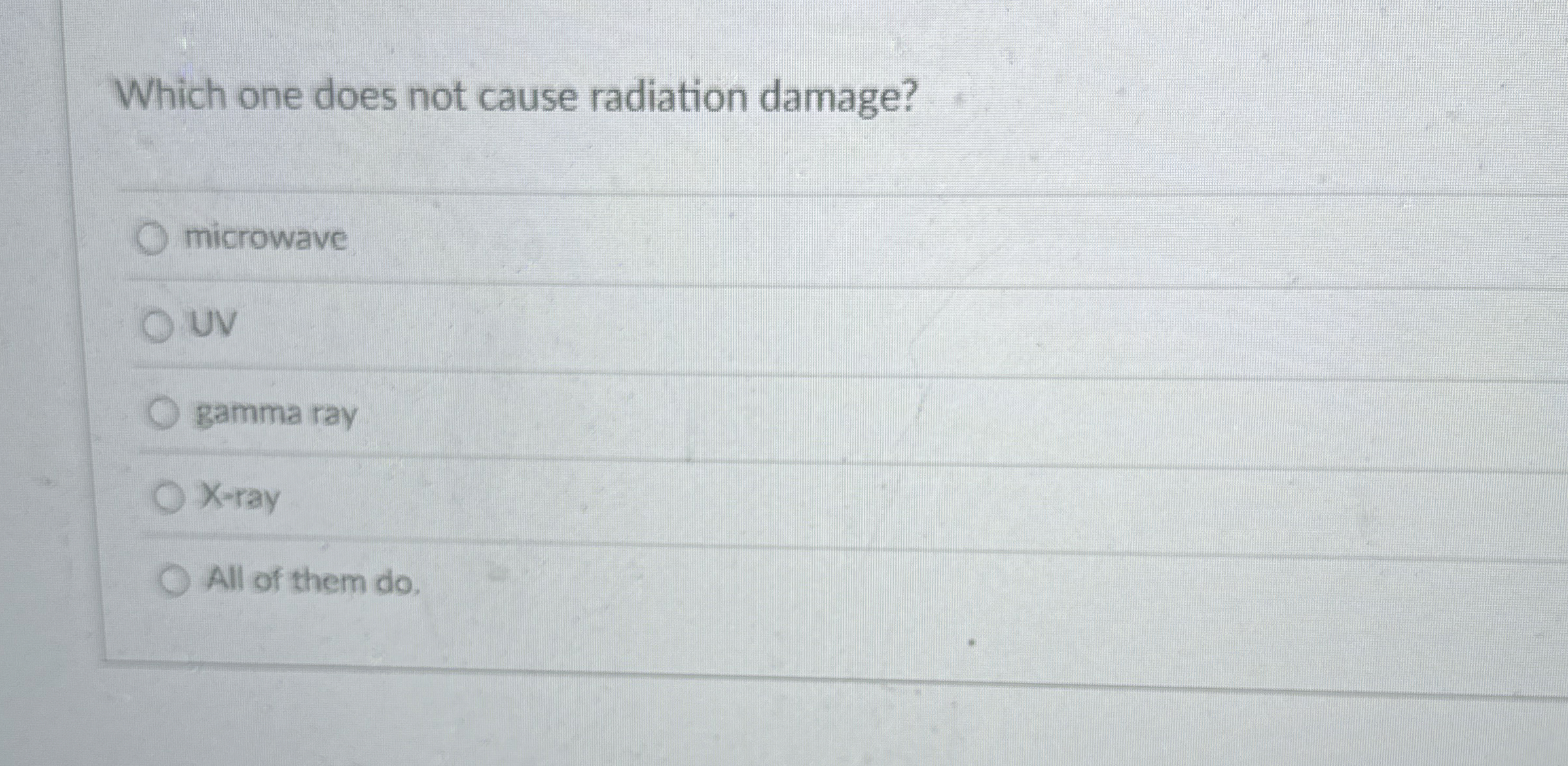 Solved Which one does not cause radiation | Chegg.com