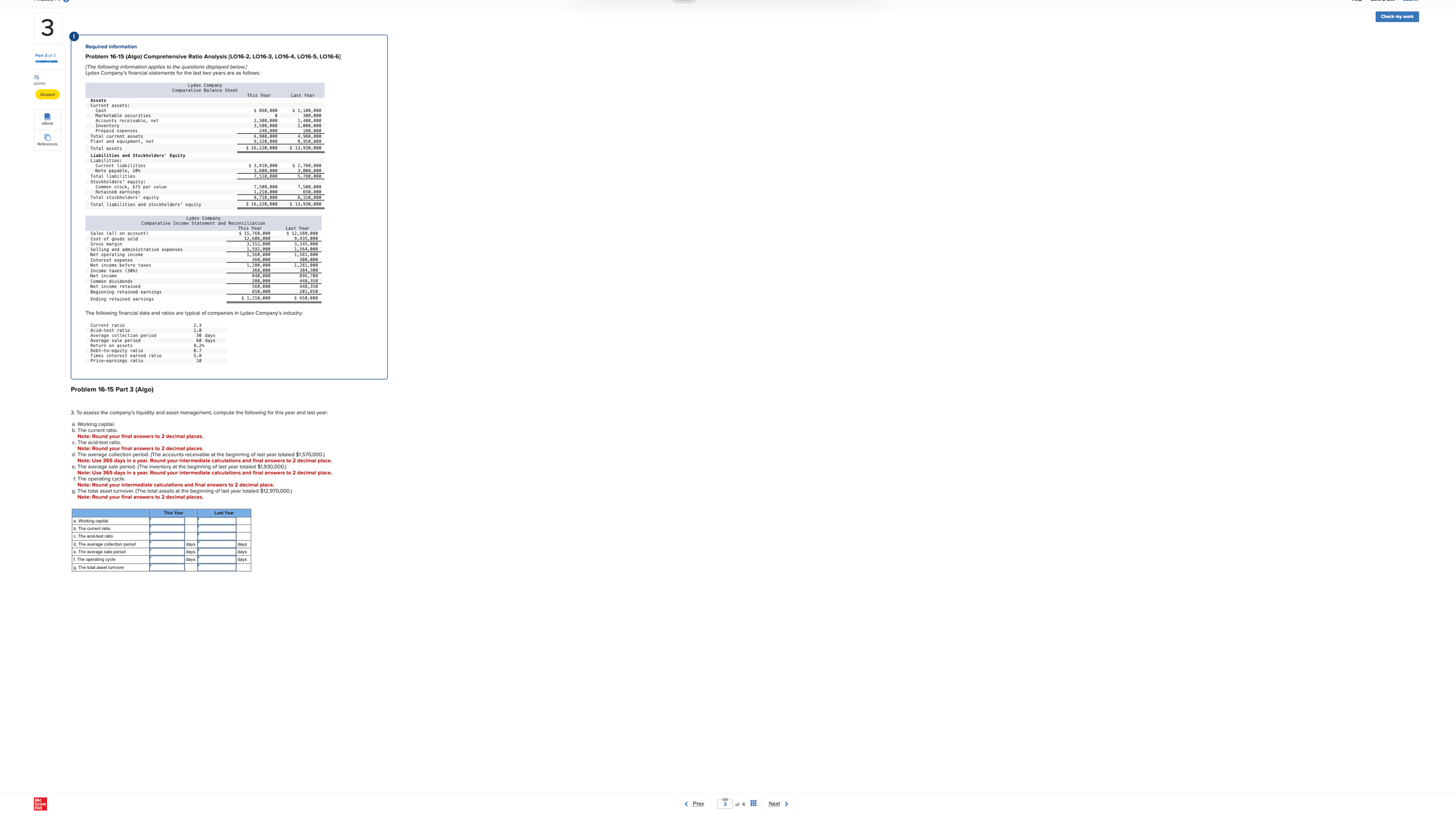 Solved 3Problem 16-15 ﻿Part 3 (Algo)To assess the company's | Chegg.com