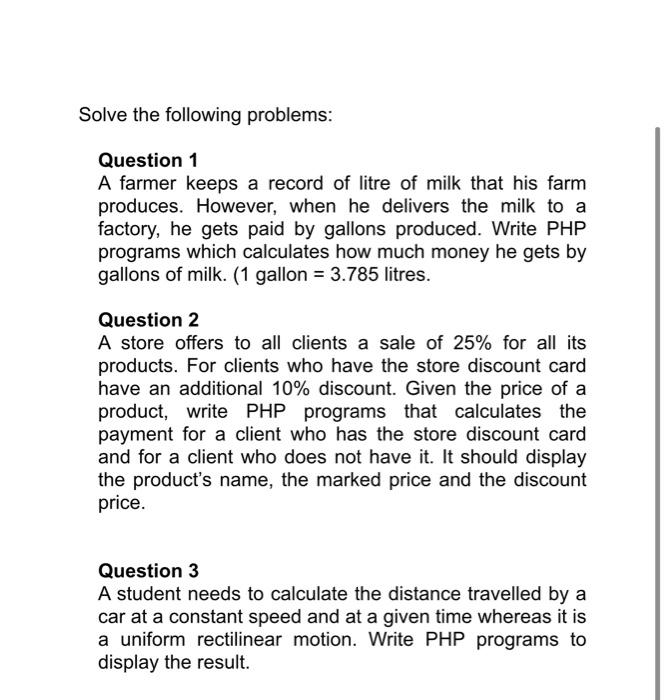 Solved Solve the following problems: Question 1 A farmer | Chegg.com