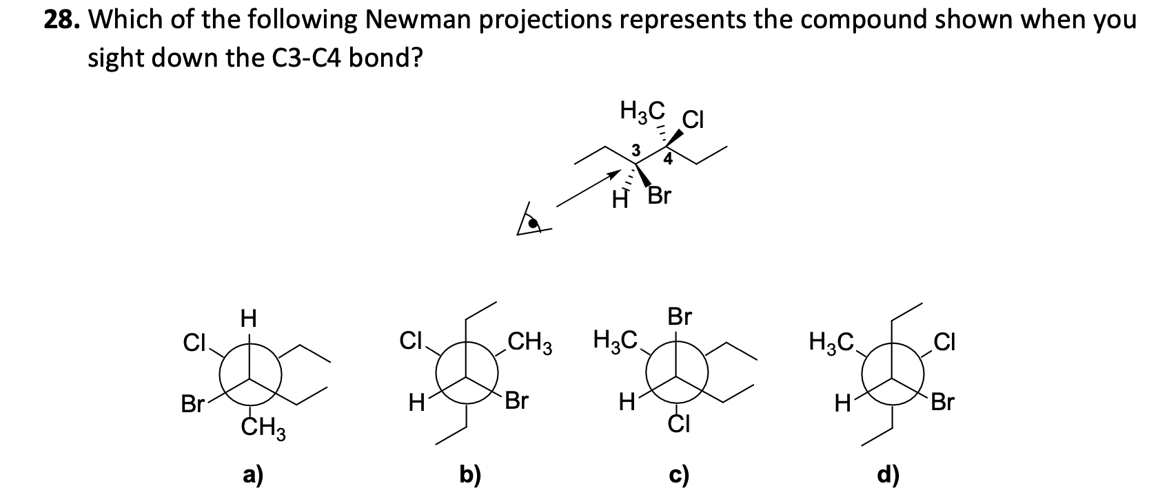 Solved 28. ﻿Which of the following Newman projections | Chegg.com