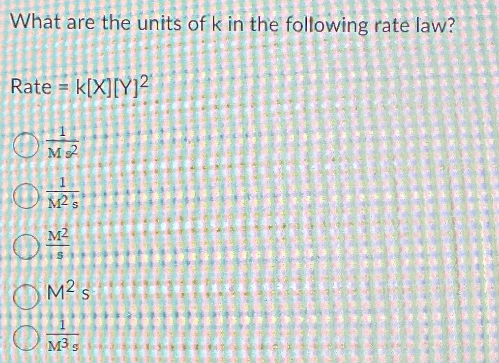 Solved What are the units of k ﻿in the following rate law? | Chegg.com