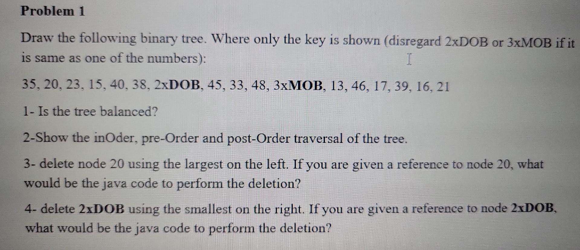 Solved Problem 1 Draw the following binary tree. Where only | Chegg.com