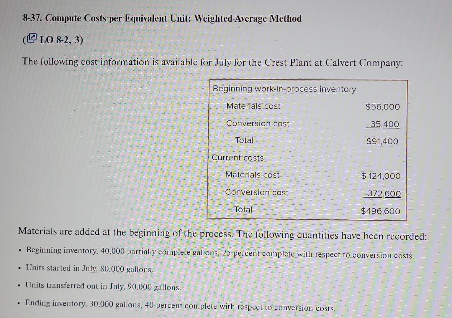 Solved 8-37. Compute Costs per Equivalent Unit: | Chegg.com