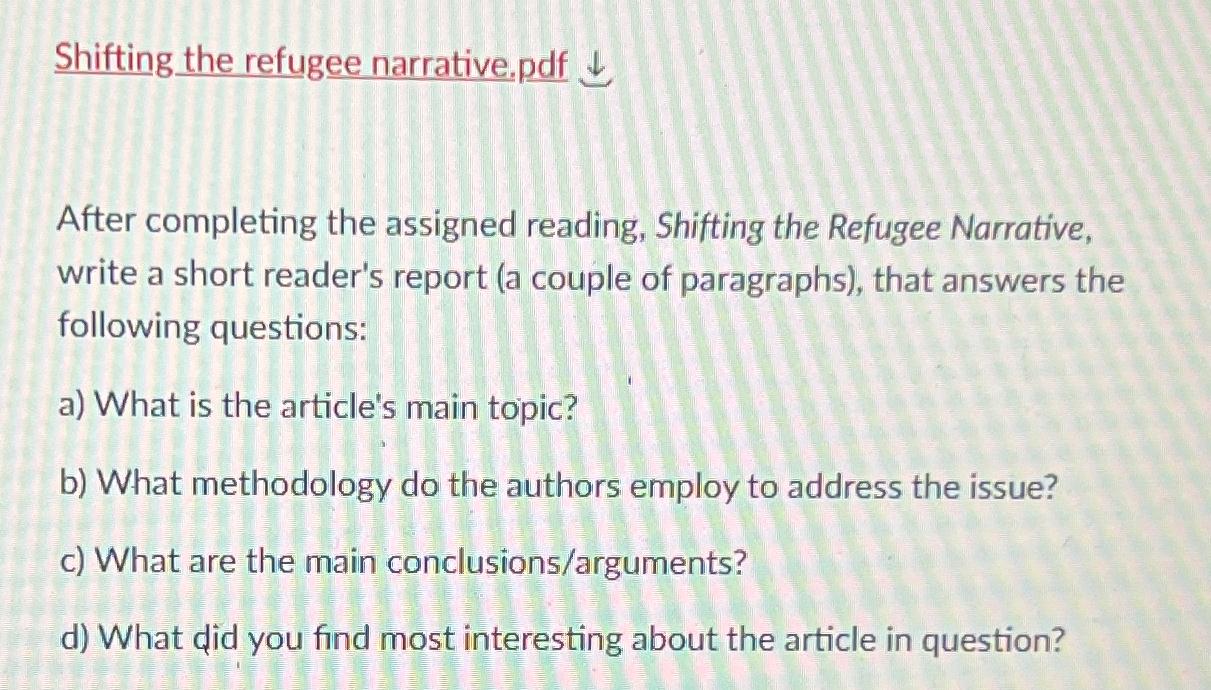 Solved Shifting the refugee narrative.pdf darrAfter | Chegg.com