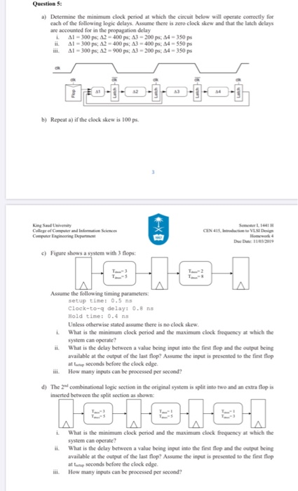 Questions: a) Determine the minimum clock period at | Chegg.com