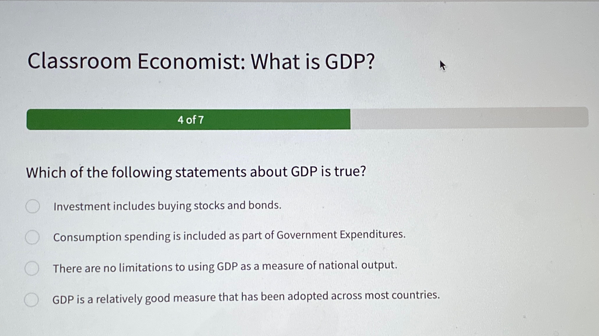 Solved Classroom Economist: What is GDP?4 ﻿of 7Which of the | Chegg.com