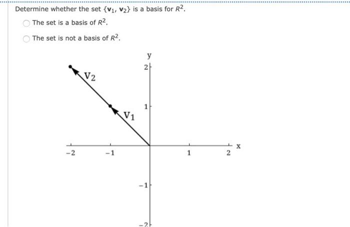 Solved Determine whether the set {V1, V2} is a basis for R2 | Chegg.com