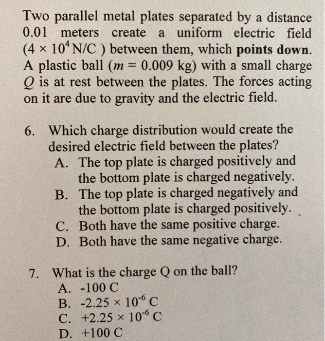 Solved Two parallel metal plates separated by a distance | Chegg.com