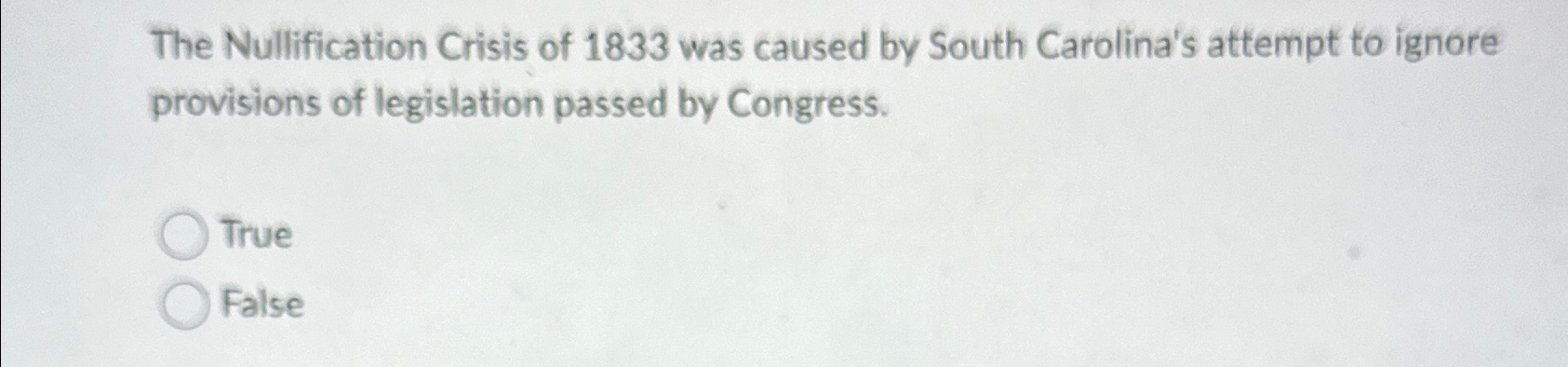 Solved The Nullification Crisis of 1833 ﻿was caused by South | Chegg.com