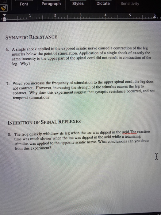Solved Font Paragraph Styles Dictate Sensitivity SYNAPTIC | Chegg.com