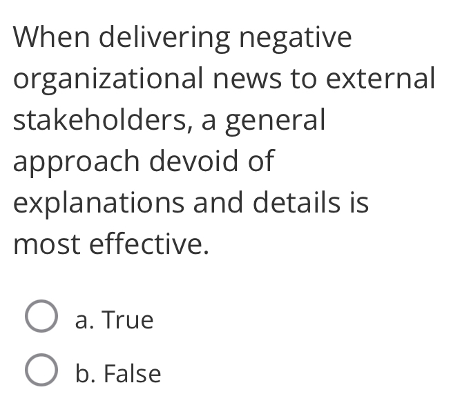 Solved When delivering negative organizational news to | Chegg.com
