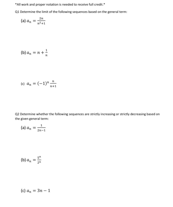Solved *All work and proper notation is needed to receive | Chegg.com