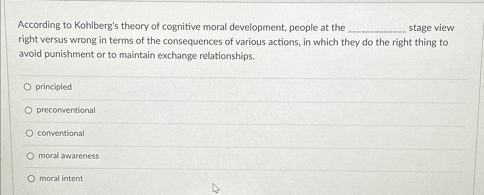 Solved According to Kohlberg's theory of cognitive moral | Chegg.com