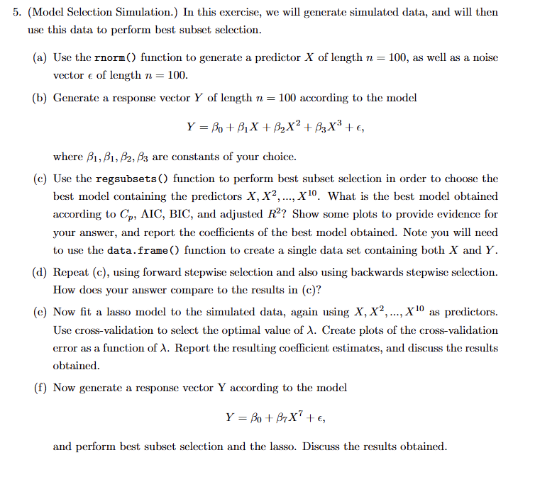 Solved (Model ﻿Selection Simulation.) In ﻿this exercise, we | Chegg.com