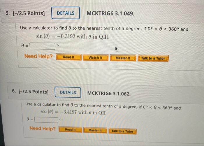 Solved 5. [-/2.5 Points] DETAILS MCKTRIG6 3.1.049. Use a | Chegg.com