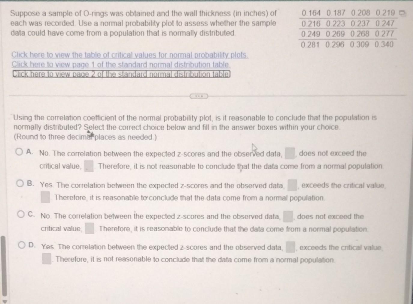 Solved Critical Values for Normal Probability | Chegg.com