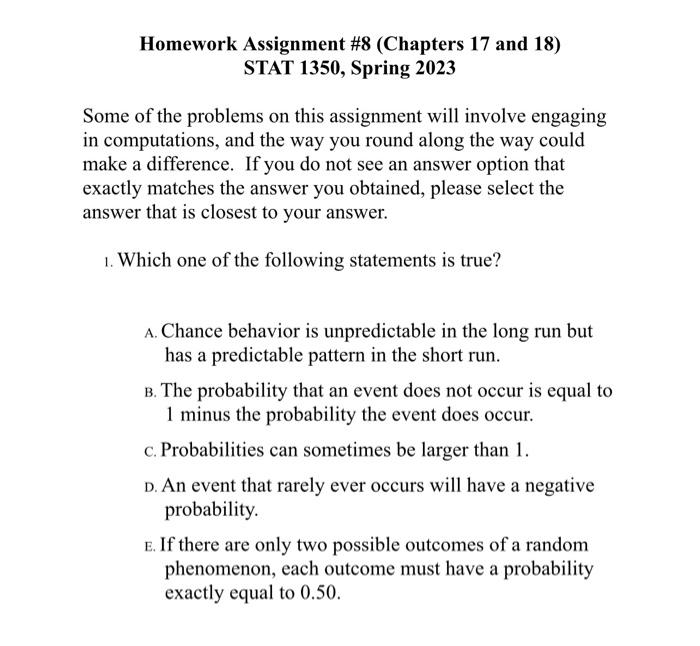 Solved Homework Assignment \#8 (Chapters 17 and 18) STAT | Chegg.com Solved Homework Assignment \#8 (Chapters 17 and 18) STAT | Chegg.com