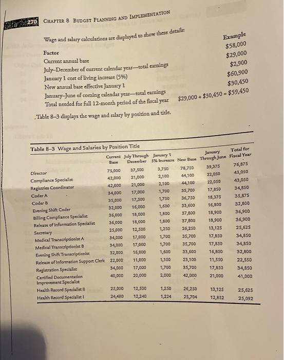 1. Using Table 8-3 and the existing Health | Chegg.com