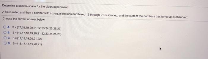 Solved Determine a sample space for the given experiment. A | Chegg.com