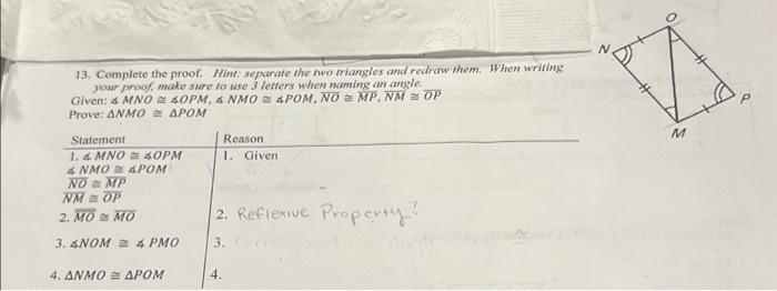 Solved Complete the proof. Hint: separate the two triangles | Chegg.com