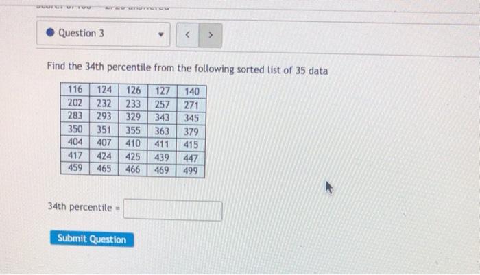 Solved Find the 34th percentile from the following sorted | Chegg.com