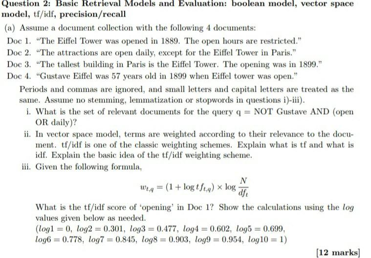 Question 2: Basic Retrieval Models and Evaluation: | Chegg.com
