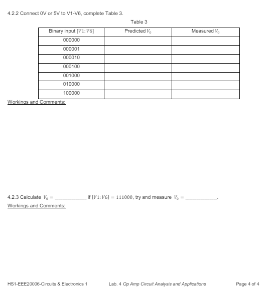 Solved 4.2.2 ﻿Connect 0V ﻿or 5V ﻿to V1-V6, ﻿complete Table | Chegg.com