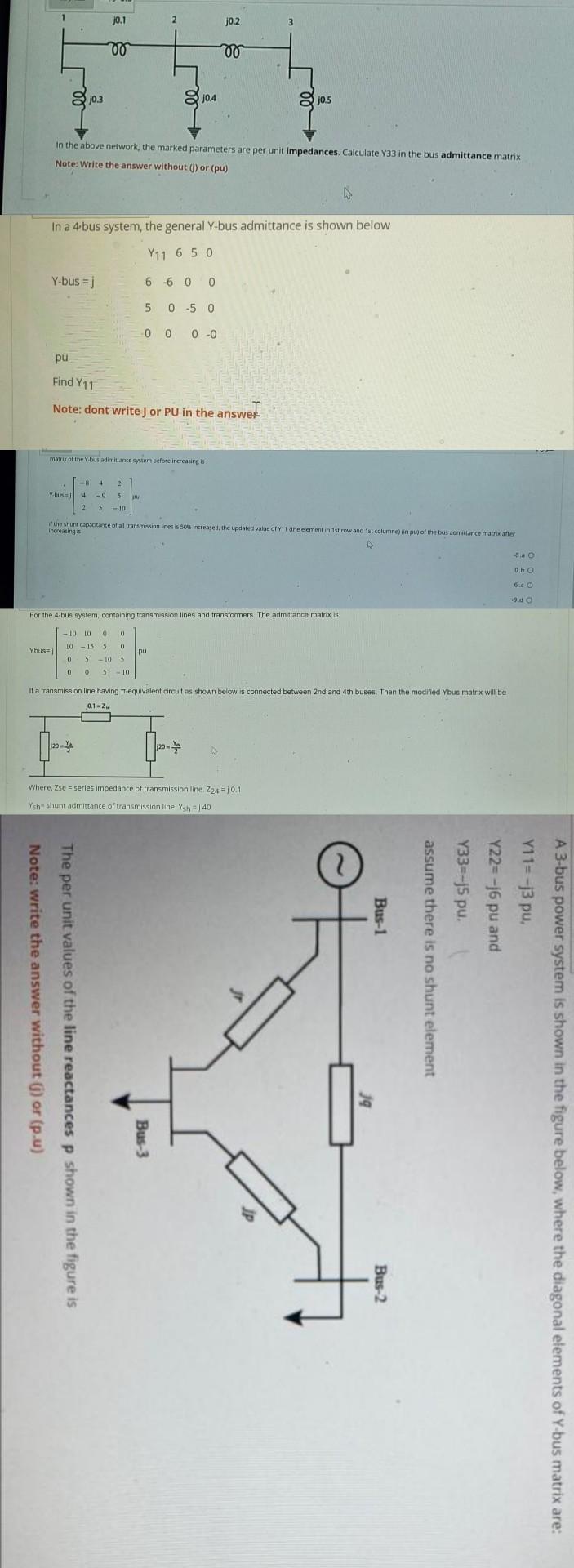 Solved In a 4 bus system, the general Y-bus admittance is | Chegg.com
