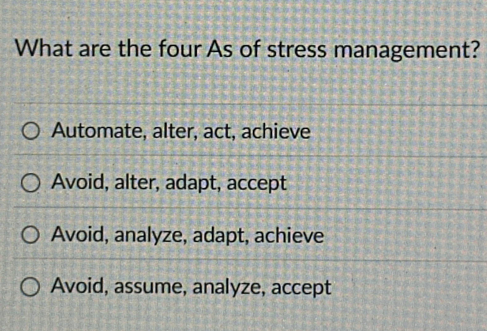 Solved What are the four As of stress management?Automate, | Chegg.com